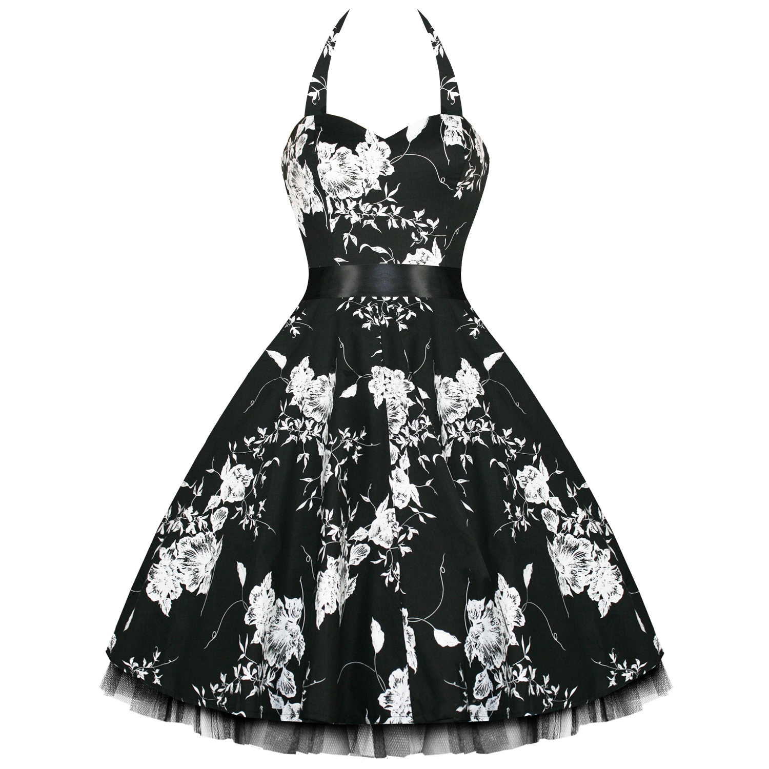 Rkh8 Hearts And Roses Handr Floral Rockabilly Dress Pin Up Vintage 50s